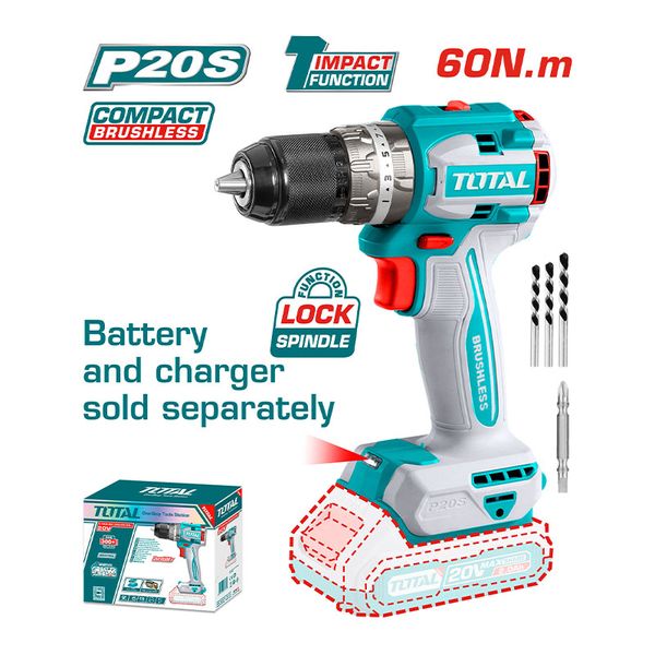 Máy Khoan Pin Total TIDLI206021 – 20V, 60Nm, Động Cơ Không Chổi Than – minhtriet.com.vn
