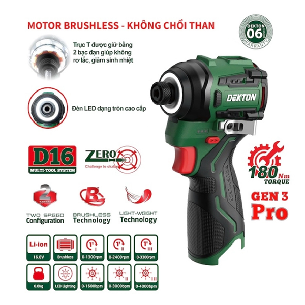 Máy Vặn Vít Dekton D16-CV180PRO – Dùng Pin 16.8V Chính Hãng – minhtriet.com.vn