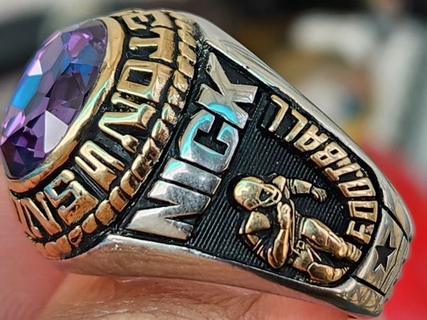 nhẫn mỹ xưa ốp vàng 10k hợp kim jostens dcst hột xanh khói – Sưu tầm hàng Tốt