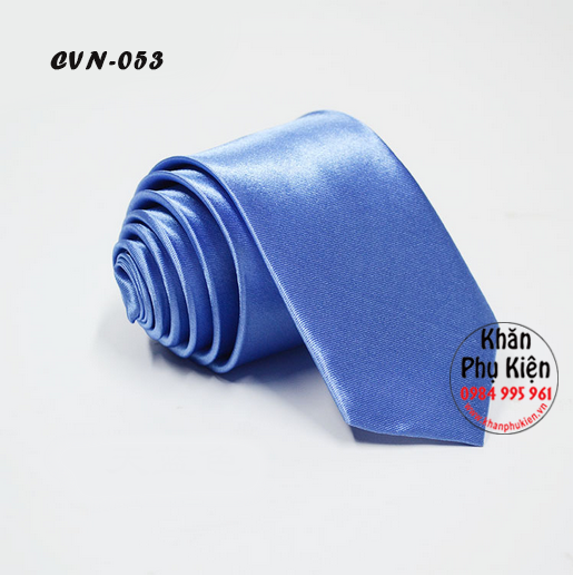 Cavat Nam Unisex Màu Xanh Da Trời, Lụa Trơn Bóng (5cm). ĐỒNG P – 0984 995 961