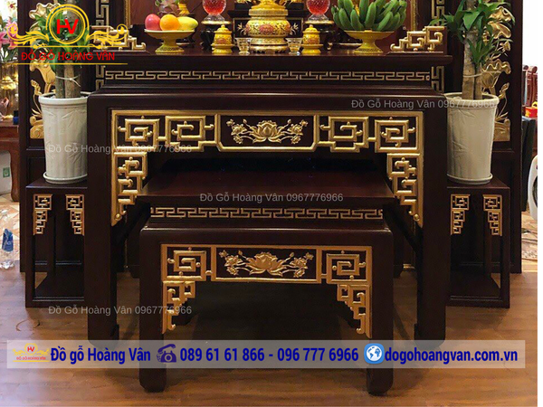 MẪU BAN THỜ KÍCH THƯỚC NHỎ RÁT VÀNG | ĐỒNG KỴ -BT119 – Đồ gỗ Hoàng Vân