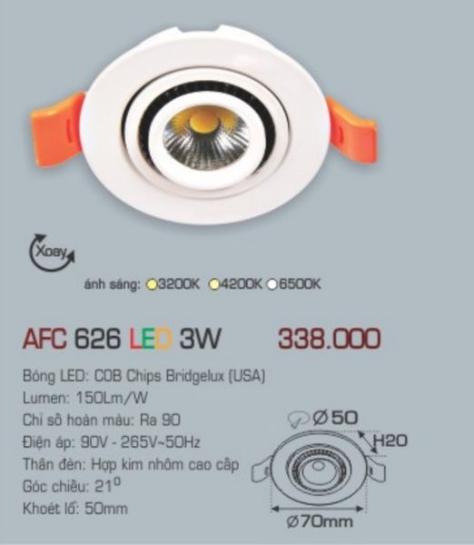 Đèn led âm trần anfaco afc 626 led 3w – ĐÈN TRANG TRÍ ĐẸP, HIỆN ĐẠI, GIÁ TỐT NHẤT