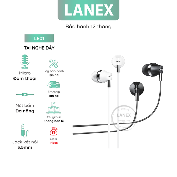 Tai Nghe Dây Lanex Le01 Tpe Jack 3.5mm Có Mic Dài 1.2m – Phụ Kiện Khai Nguyên