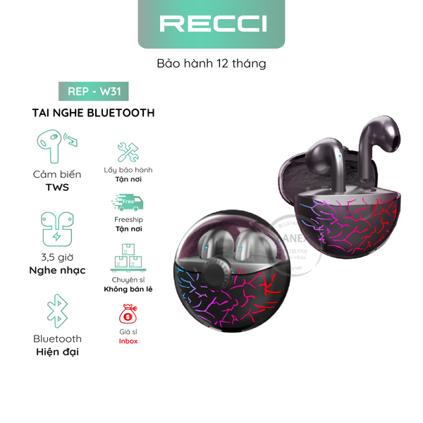Tai Nghe Bluetooth Recci Rep - W31 Cảm Ứng 2 Bên Tws V5.0 Có Mic – Phụ Kiện Khai Nguyên