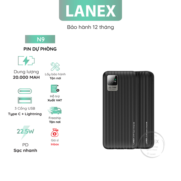 Pin Dự Phòng Lanex N9 2 In 1 ( Type C Lightning ) 1 Type C 1 Lightning – Phụ Kiện Khai Nguyên