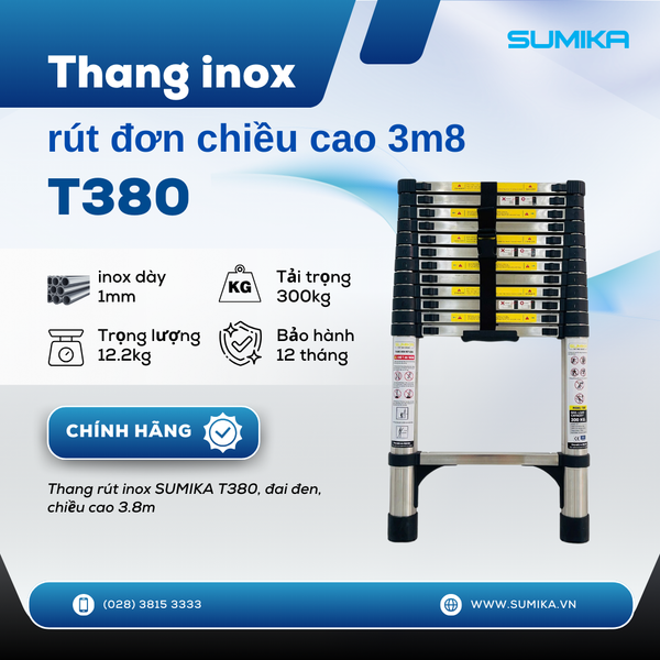 Thang inox rút đơn SUMIKA T380, chiều cao 3.8m – CTY TNHH TM&DV PHẠM GIA NGUYỄN