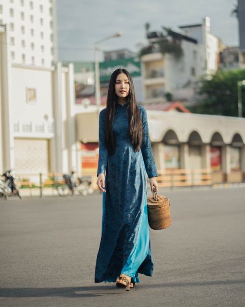 Quần Áo Dài Nữ F2 Lụa Xanh Biển – GOSUMO.VN