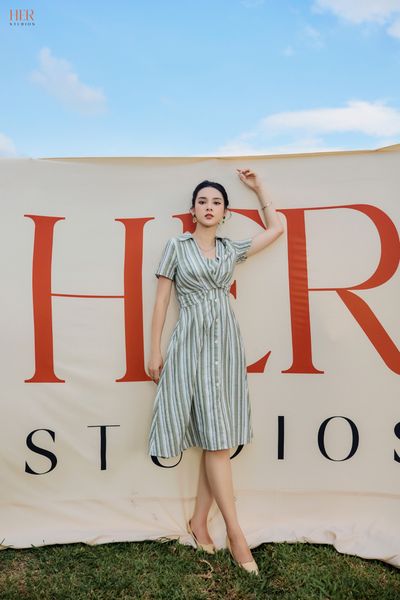 Váy SM xoắn ngực kẻ xanh – her-studios