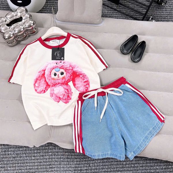 Bộ short jean bé gái Baby Three trắng hồng Rika House