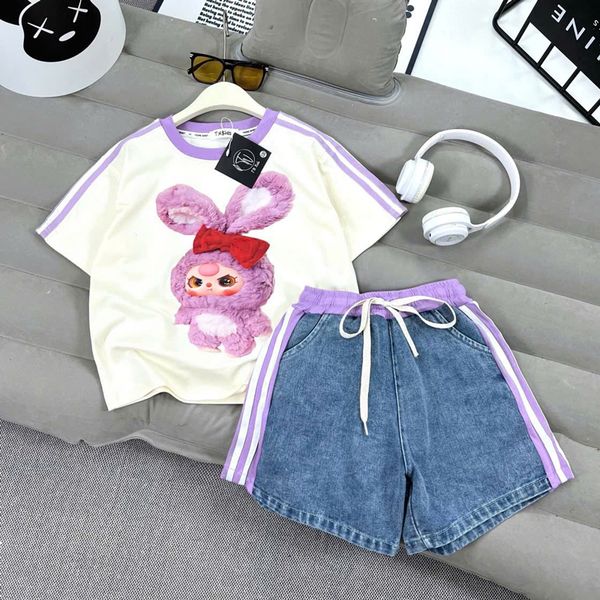 Bộ short jean bé gái thỏ nơ Baby Three Rika House