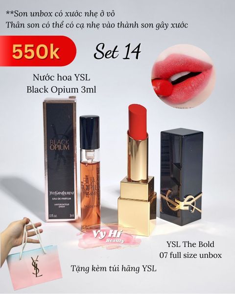 Set 14 - Combo YSL gồm 1 son 07 full size + nước hoa mini + túi giấy p – Vy Hí Beauty
