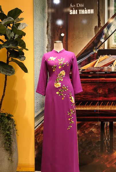 TT0133 - Áo dài thiết kế thêu hoa trà – Áo dài Sài Thành