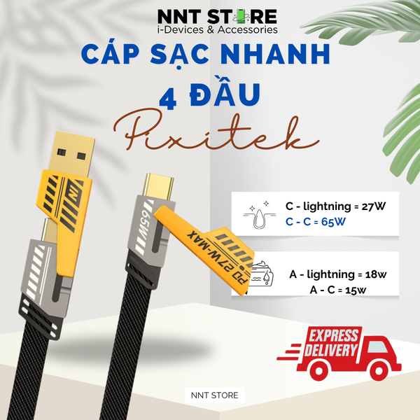 Cáp Sạc Nhanh Đa Năng 4 Đầu - C-L, C-C, USB-C, USB-L Tối Đa 65W | Cáp – NNT STORE