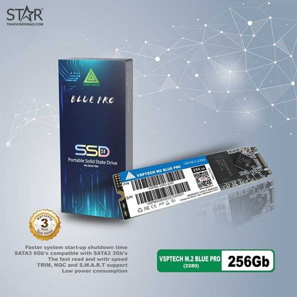 Ổ cứng SSD 256G VSPTech Blue Pro M.2 Sata 6Gb/s MLC - VSPM2-256G BP(22 – TINHOCNGOISAO.COM