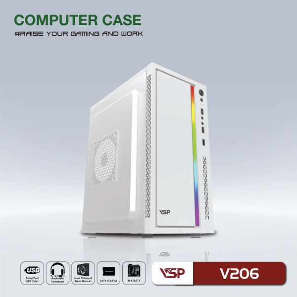 Case VSP V206 White | USB 3.0, Led RGB, Không Fan – TINHOCNGOISAO.COM