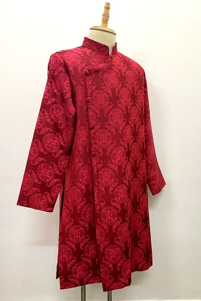 Áo Dài Nam Cách Tân Tay Dài Họa Tiết Đỏ MINCOS – Minde