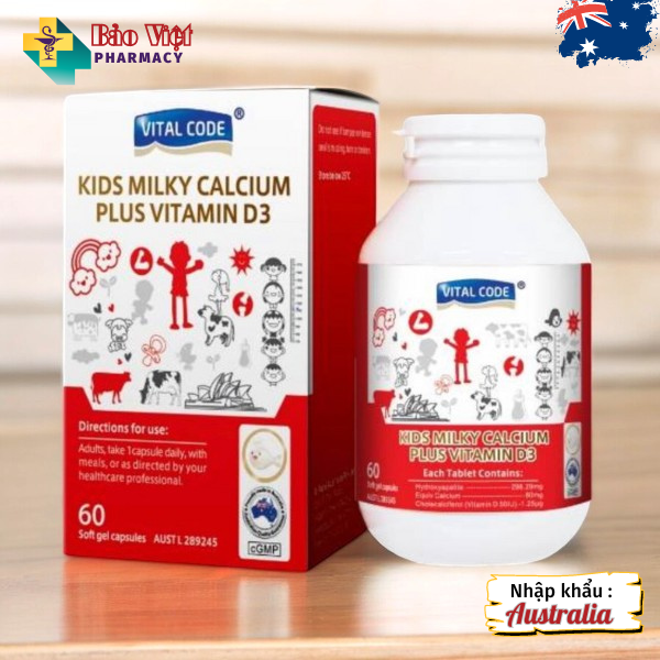 Vital Code Kids Milky Calcium plus Vitamin D3 60 viên – Nhà thuốc Bảo Việt