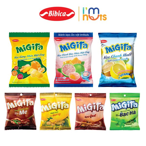 Kẹo cứng Migita Bibica tuổi thơ đủ vị Me Gừng Bạc hà gói 70g – Bánh kẹo Ăn vặt ImNuts