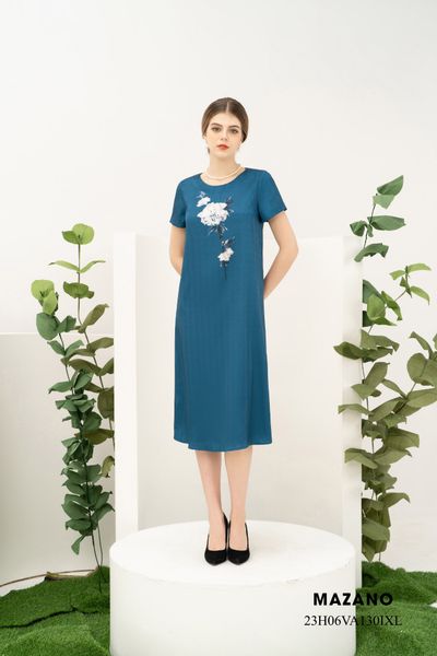 Đầm suông A dài in họa tiết sang trọng – Mazano