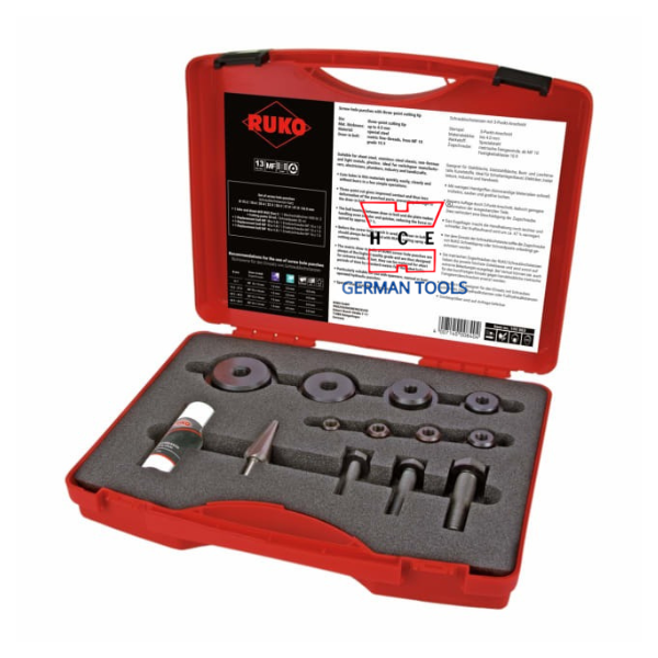BỘ ĐỤC LỖ VÍT TRONG HỘP NHỰA 15.2 - 54MM 13 CHI TIẾT RUKO 109003 – germantools