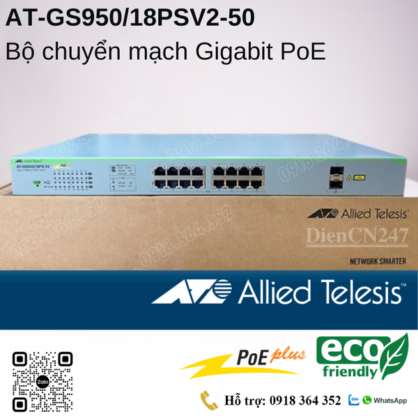 AT-GS950/18PSV2-50 Bộ chuyển mạch Gigabit PoE, European Power Cord All – Điện Công Nghiệp 247 ...