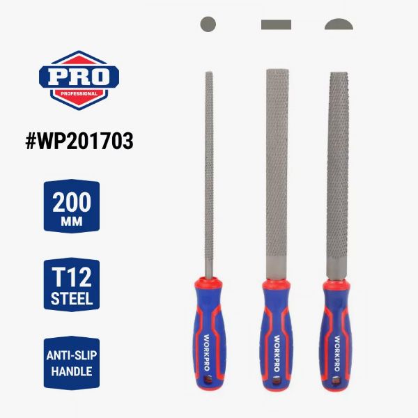 Bộ giũa gỗ 3 chi tiết 8 Inch/ 200m Workpro WP201703 – Thiết bị cầm Tay Nguyên Khuê