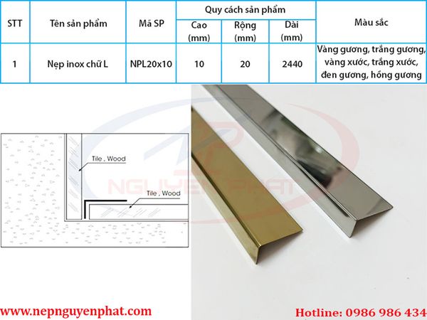 Nẹp Inox Chữ L 20x10MM – nepnguyenphat