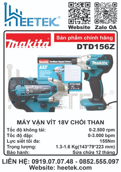 MAKITA DTD156Z MÁY CHUYÊN VÍT DÙNG PIN 18V CHÍNH HÃNG, NHỎ GỌN, LỰC SI ...