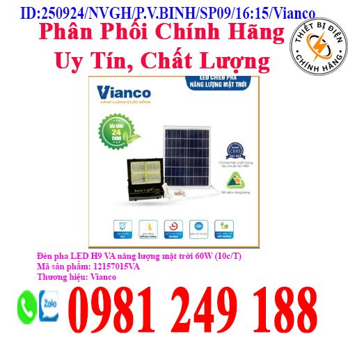 Đèn pha LED H9 VA năng lượng mặt trời 60W (10c/T) – thietbidienchinhhang