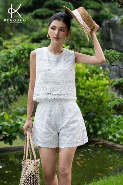 Set Đồ Linen Thêu Ren Đục Lỗ Cổ Điển - Thời Trang Hè KENOSHO – Kenosho