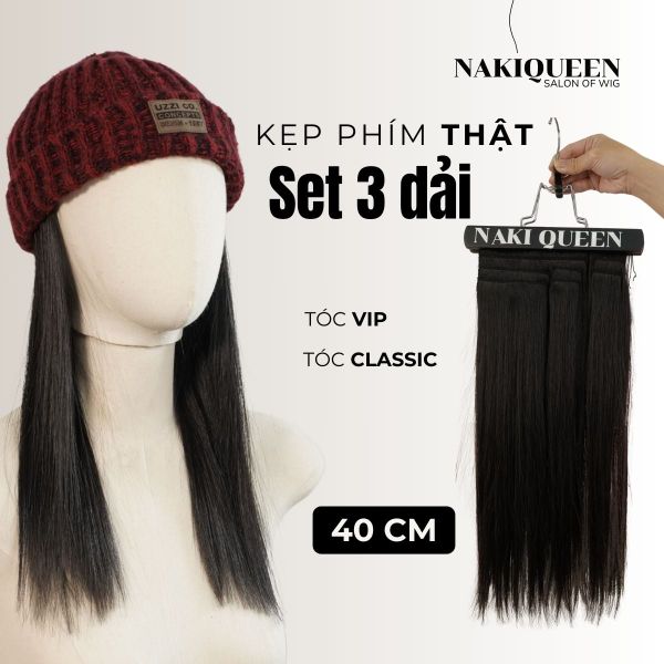 Tóc Kẹp Phím Thật NAKIQUEEN Set 3 Dải Đen Tự Nhiên 40cm (Ngang Ngực) – nakiqueen
