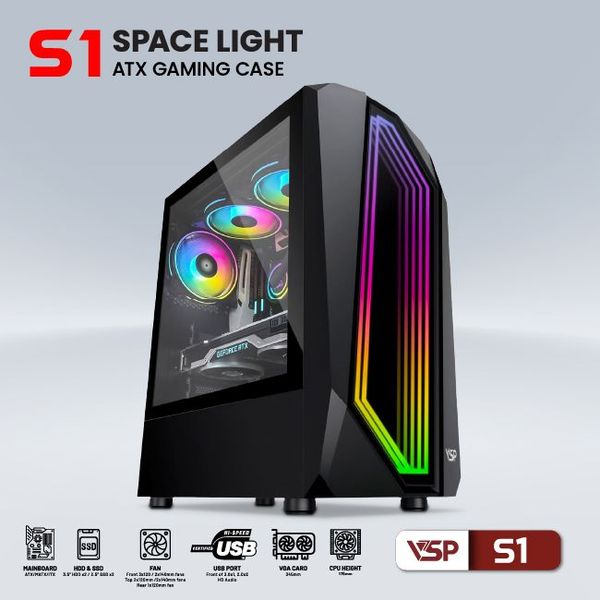Thùng máy vỏ case máy tính VSP GAMING S1 - Đen – VI TÍNH GIA PHÁT - vitinhgiaphat.com