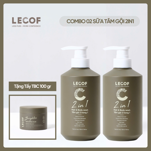 Combo 2 Sữa Tắm gội 2 trong 1 350ml tặng kèm 1 hũ Tẩy tế bào chết body – lecofmen