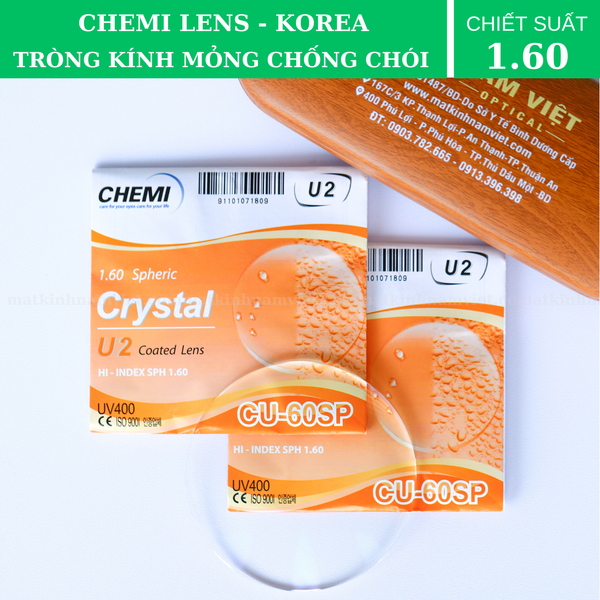 Tròng Kính Chống Chói Crystal Coated Chemi 1.60 U2 – Mắt Kính Nam Việt