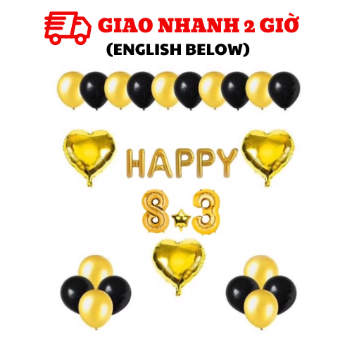 Bộ Bóng HAPPY 8-3 Trang Trí Ngày Quốc Tế Phụ Nữ 8/3 Màu Vàng Đen WMD22 ...