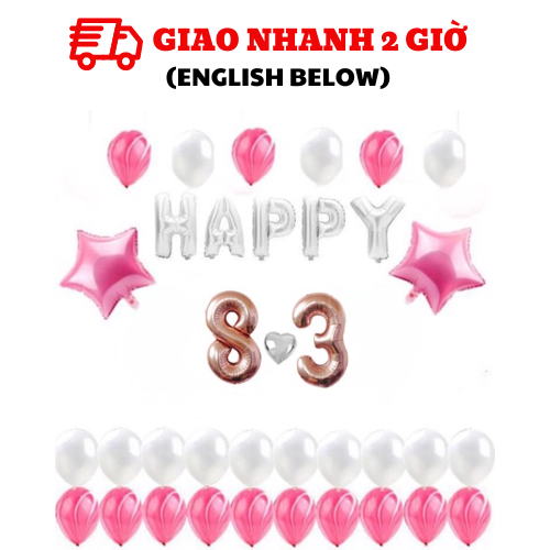 Bộ Bóng HAPPY 8-3 Trang Trí Quốc Tế Phụ Nữ 8/3 Màu Trắng Hồng WMD14 ...
