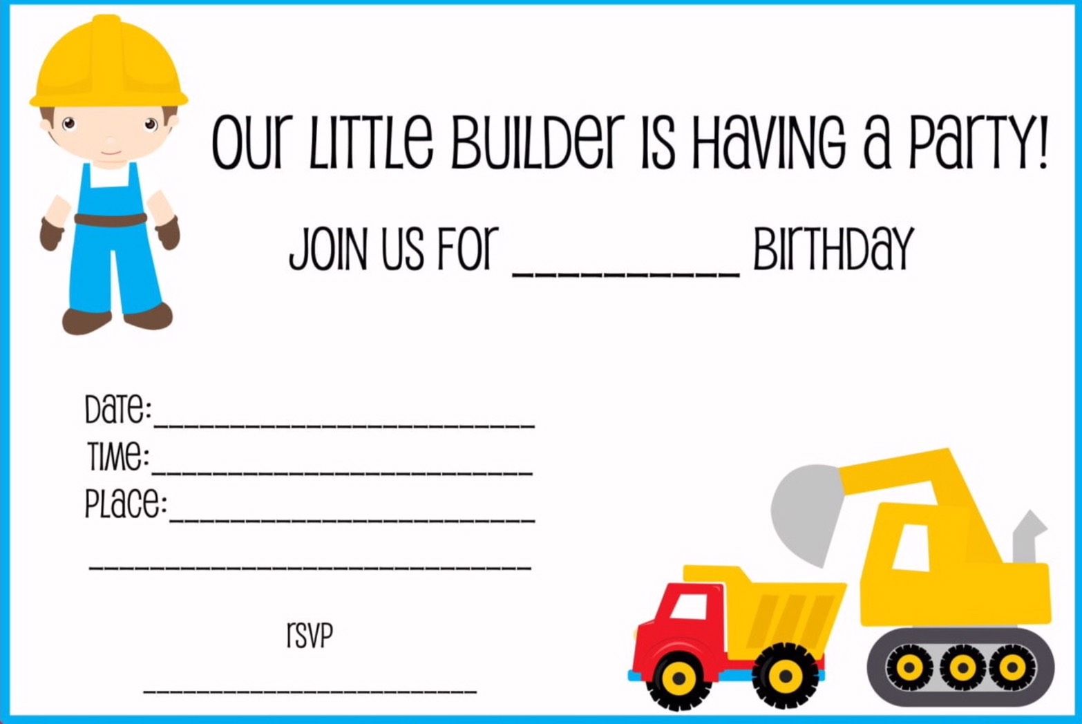 Thiệp mời Little Builder Invitation Card ivtc 27 – Party Vui