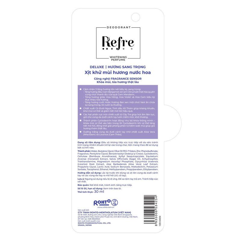Xịt Khử Mùi Dưỡng Trắng Refre Whitening Perfume Deodorant 30ML – THẾ ...