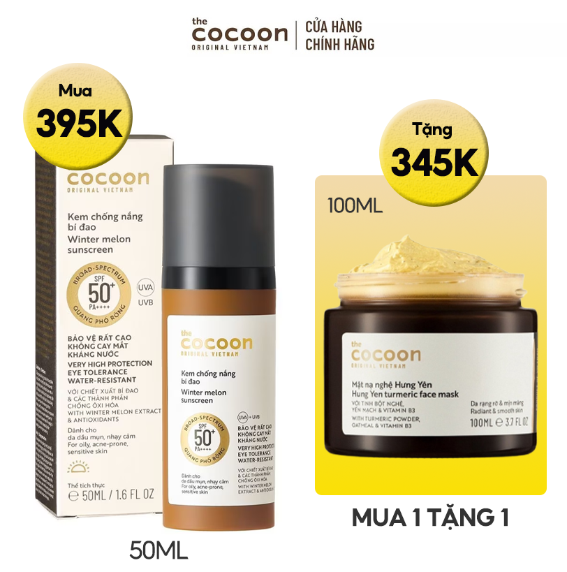 Kem Chống Nắng Bí Đao Quang Phổ Rộng Dành Cho Da Dầu, Nhạy Cảm Cocoon – THẾ GIỚI SKINFOOD