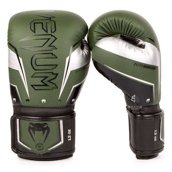 Găng Venum Elite Evo Boxing Gloves - Khaki/Silver | Saigon Sport