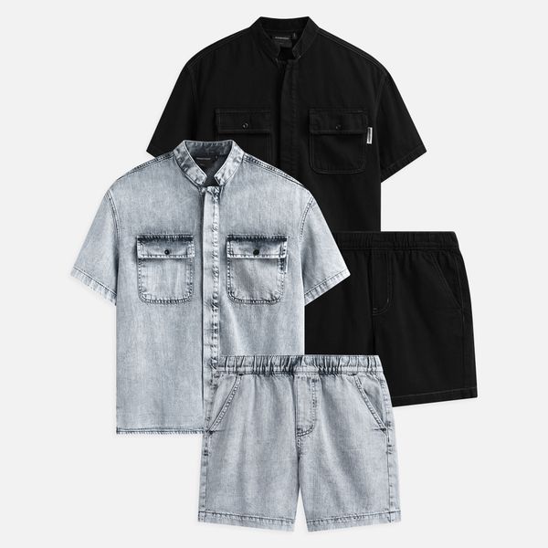 Set Shirt Short Denim Stand Col – SomeHow