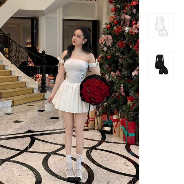 Set Váy Tube Strap Sleeves Cutout – Thun Tăm Phối Vải Cot… – SomeHow