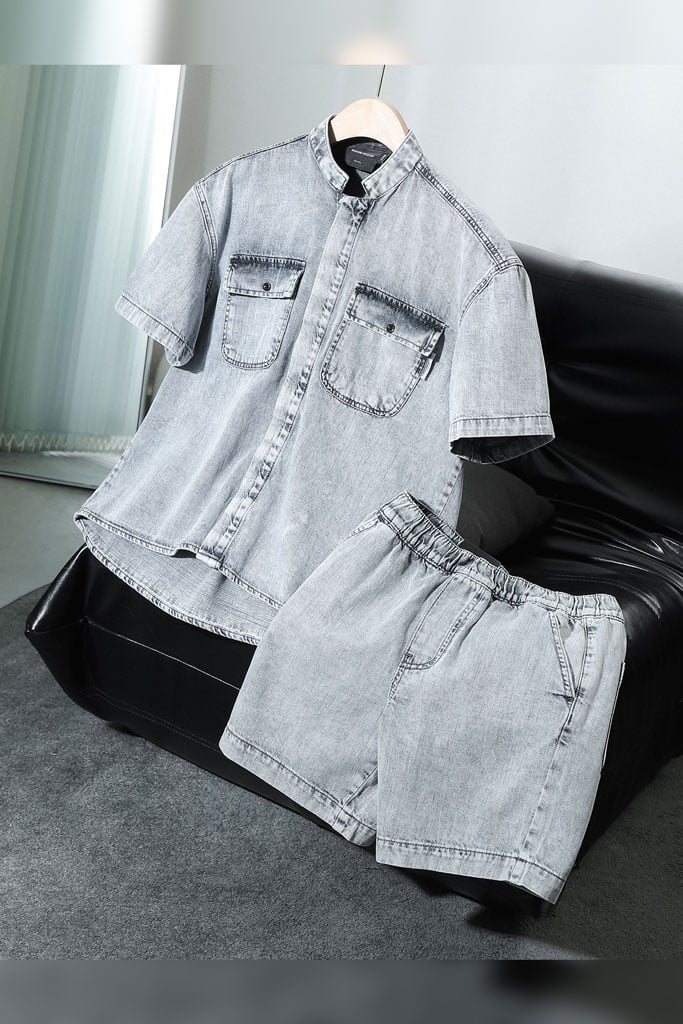 Set Shirt Short Denim Stand Col – SomeHow