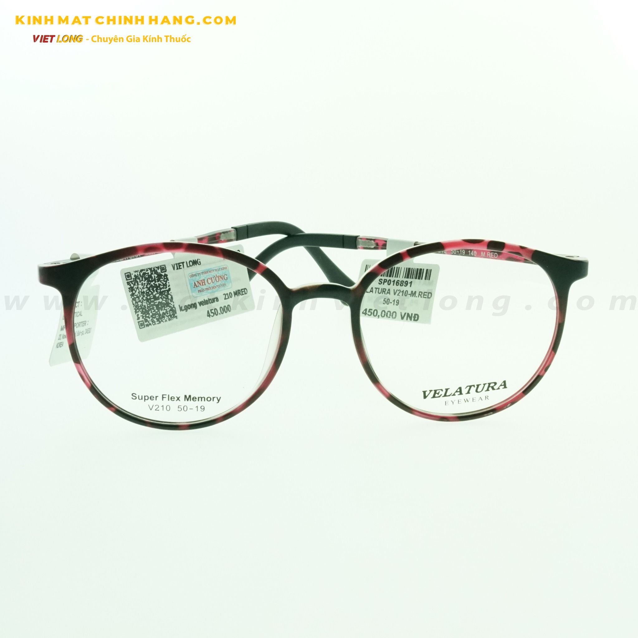 GỌNG KÍNH VELATURA V210-M.RED 50-19 – VIỆT LONG - Chăm sóc mắt với thời trang