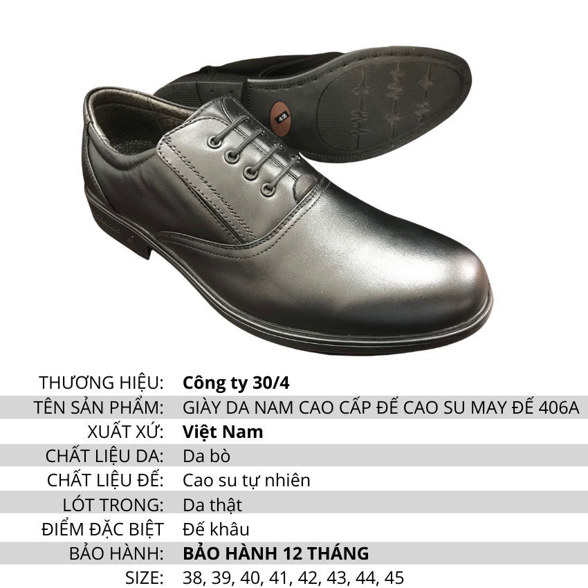 GIÀY DA NAM 406A - DA CAO CẤP, ĐẾ CAO SU MAY ĐẾ – GIAYSYQUAN.COM