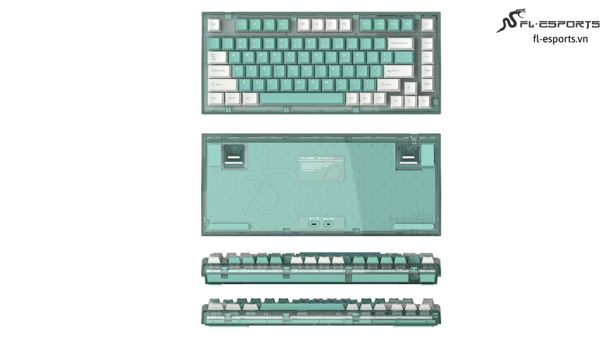 Bàn Phím Cơ Không Dây - FL-Esport Q75 Azure Green 3 Mode / Type C / BT - Thế Giới Gear x GEARVN ...