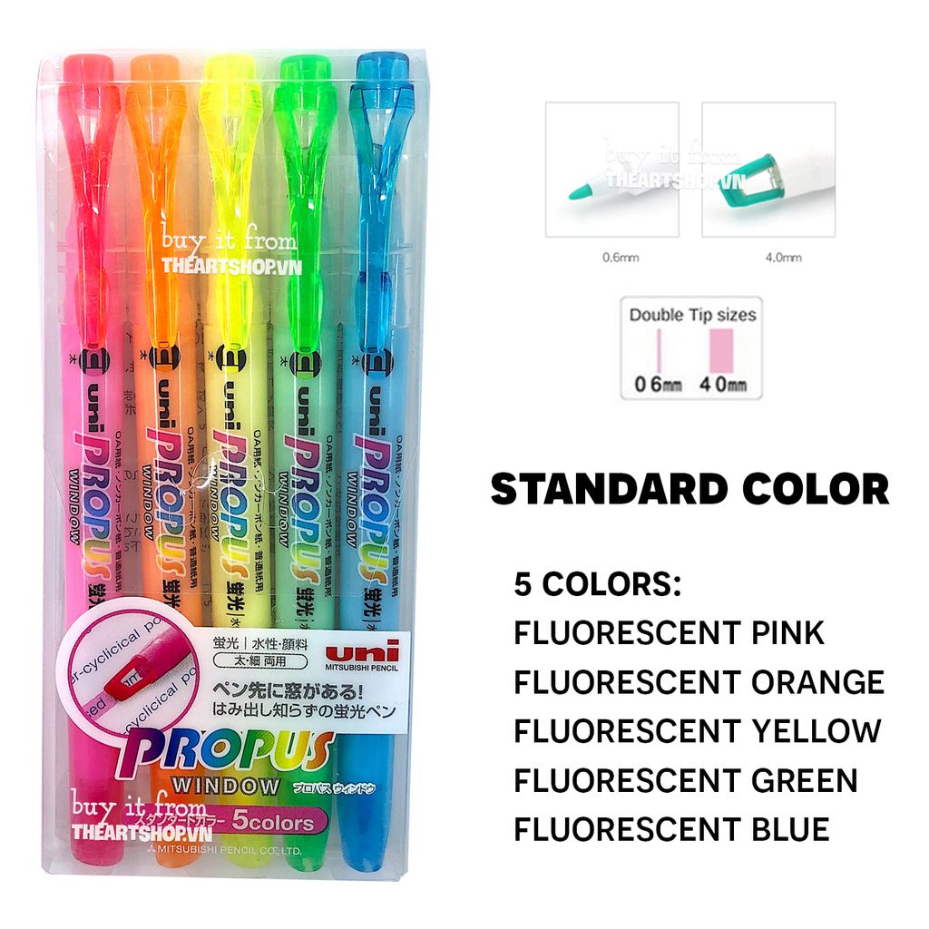 Bộ bút Highlight UNI - UNI Propus window Highlighter Set 5 – THEARTSHOP.VN
