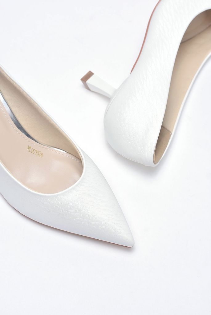 Giày Cưới Cô Dâu Đế Thấp, Giày Cao Gót Trắng Mũi Nhọn - Giày Nữ Merly