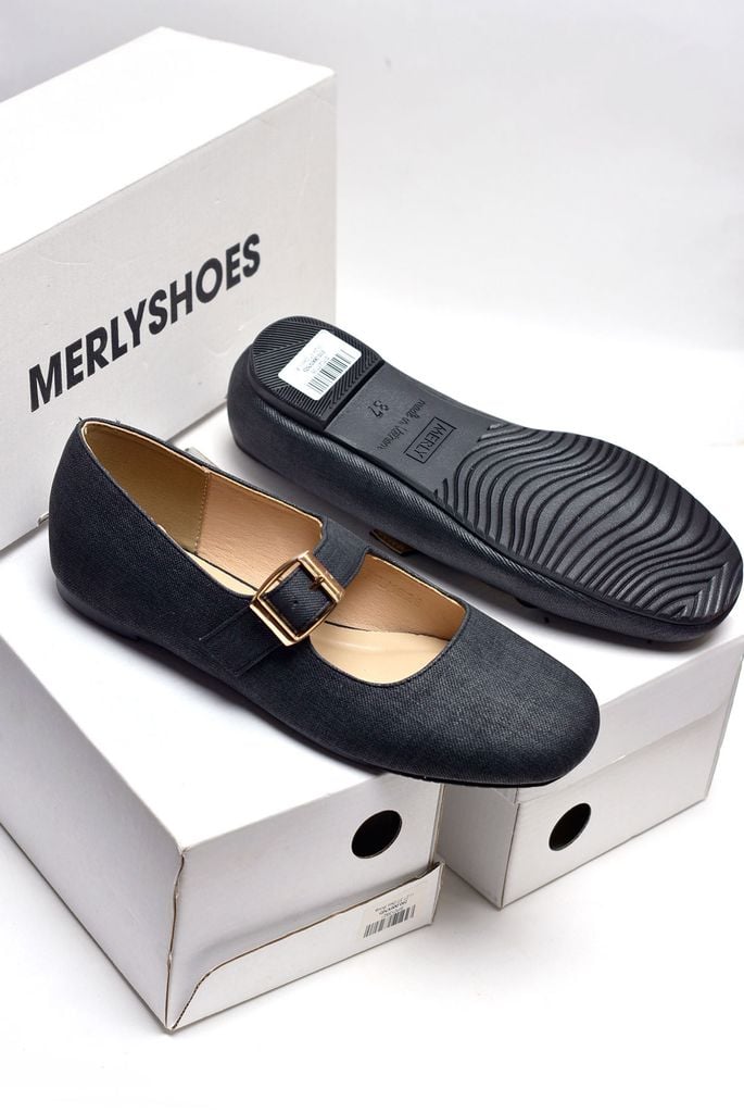 Giày Búp Bê Mary Jane Quai Ngang Merly 1629 Đen - Giày Nữ Merly