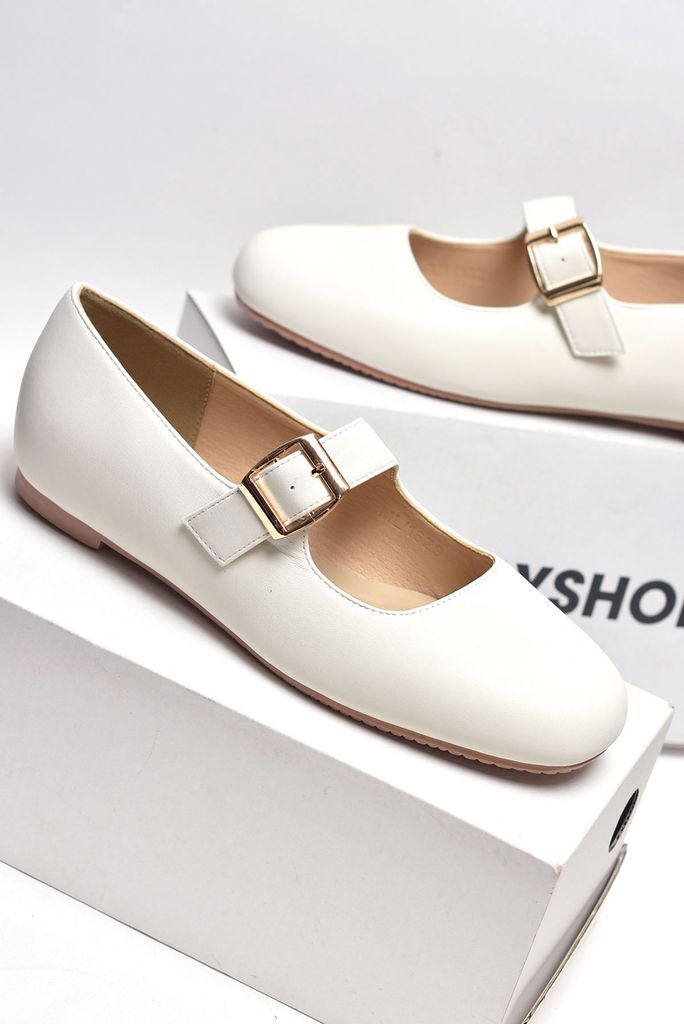 Giày Búp Bê Trắng Mary Jane Quai Ngang Merly 1629 - Giày Nữ Merly
